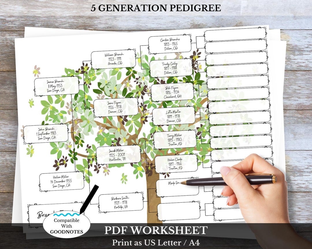 5 Generation Family Tree Printable ~ PDF Pedigree Chart ~ Digital ...