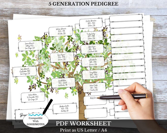 5 Generation Family Tree Chart: DIY Genealogy Worksheet (PDF Download ...