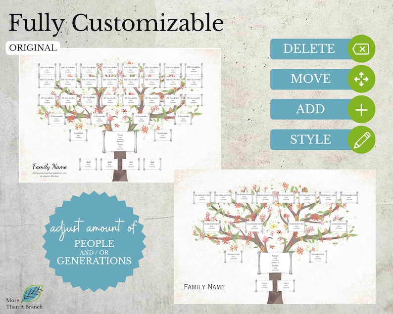 Printable Family Tree Chart ~ 6 Generation ~ Canva Template ~ Ancestry ...