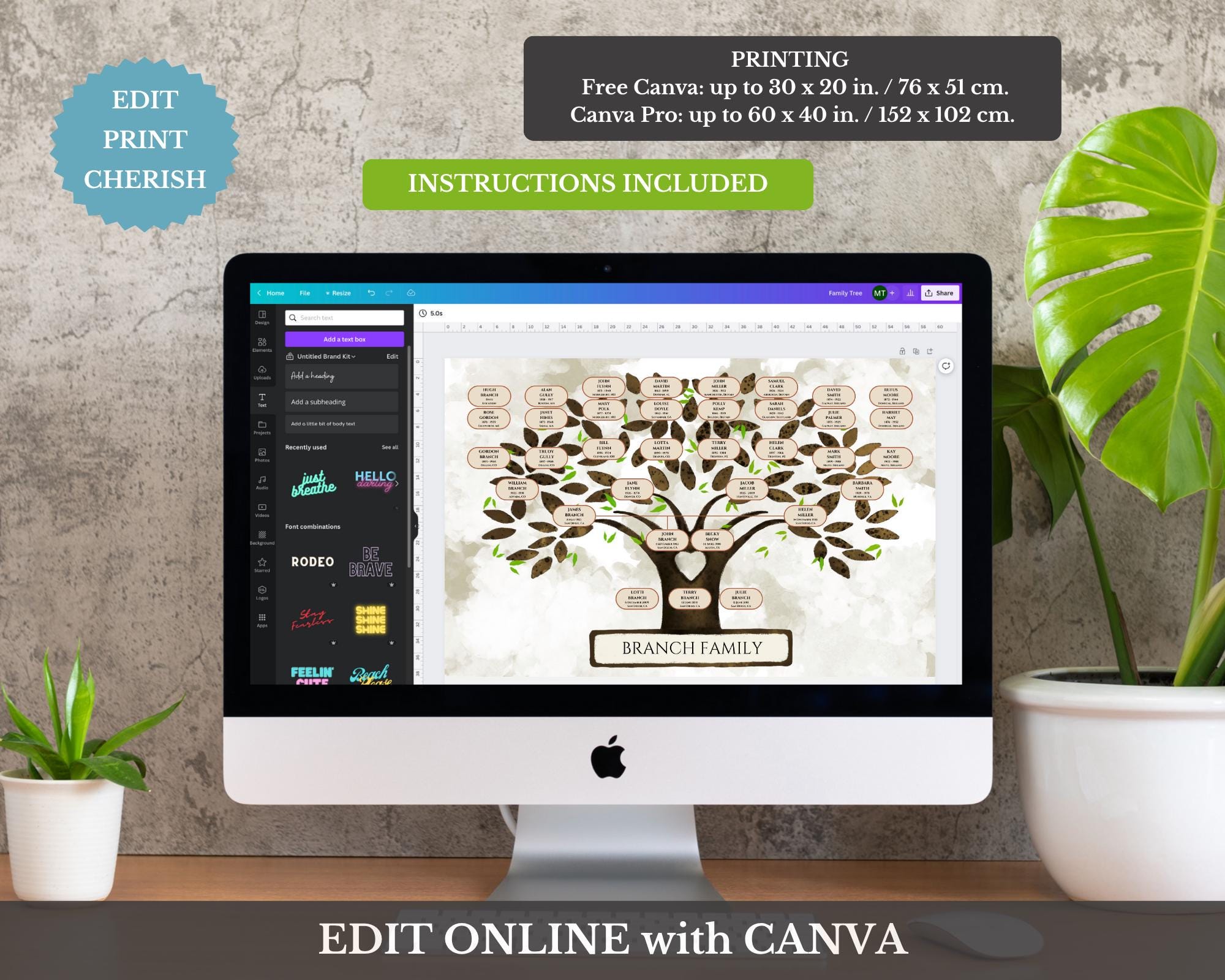 Digital Family Tree Template ~ 6 Generations ~ Editable in Canva ...