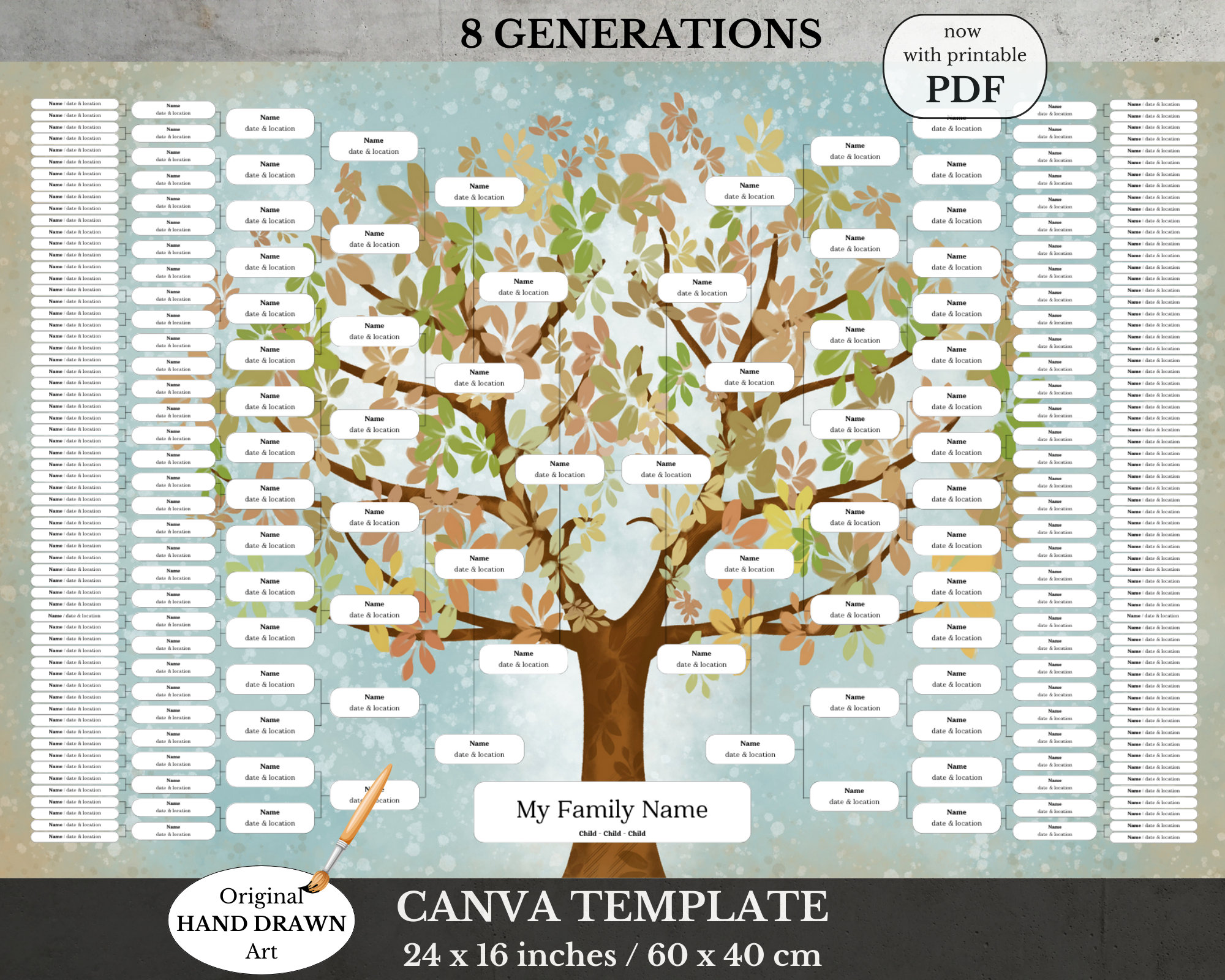 8 Generation Large Blank Family Tree Genealogy Chart Digital Instant ...