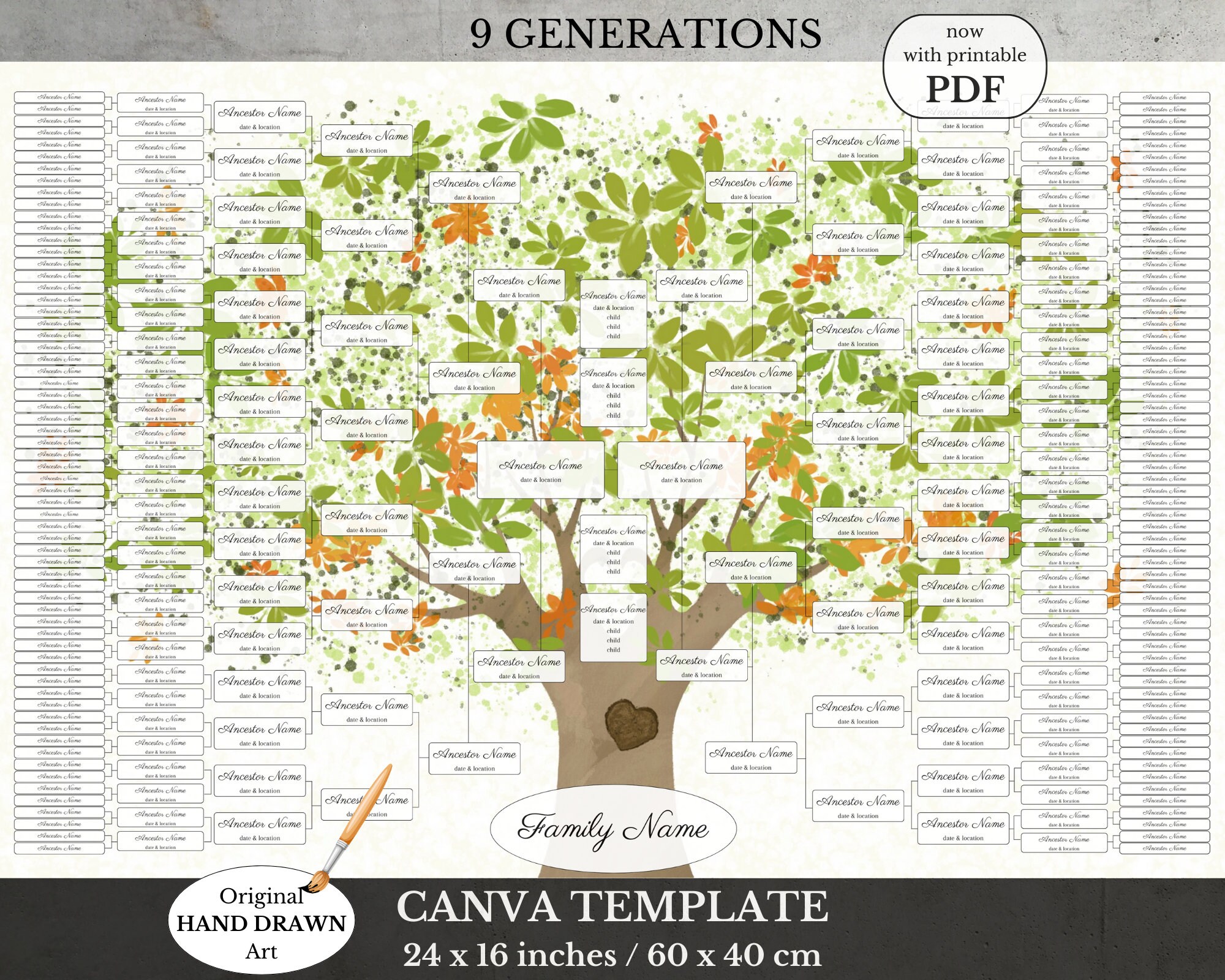 Family Tree 9 Generation Family History Chart Genealogy Pedigree SUMMER ...