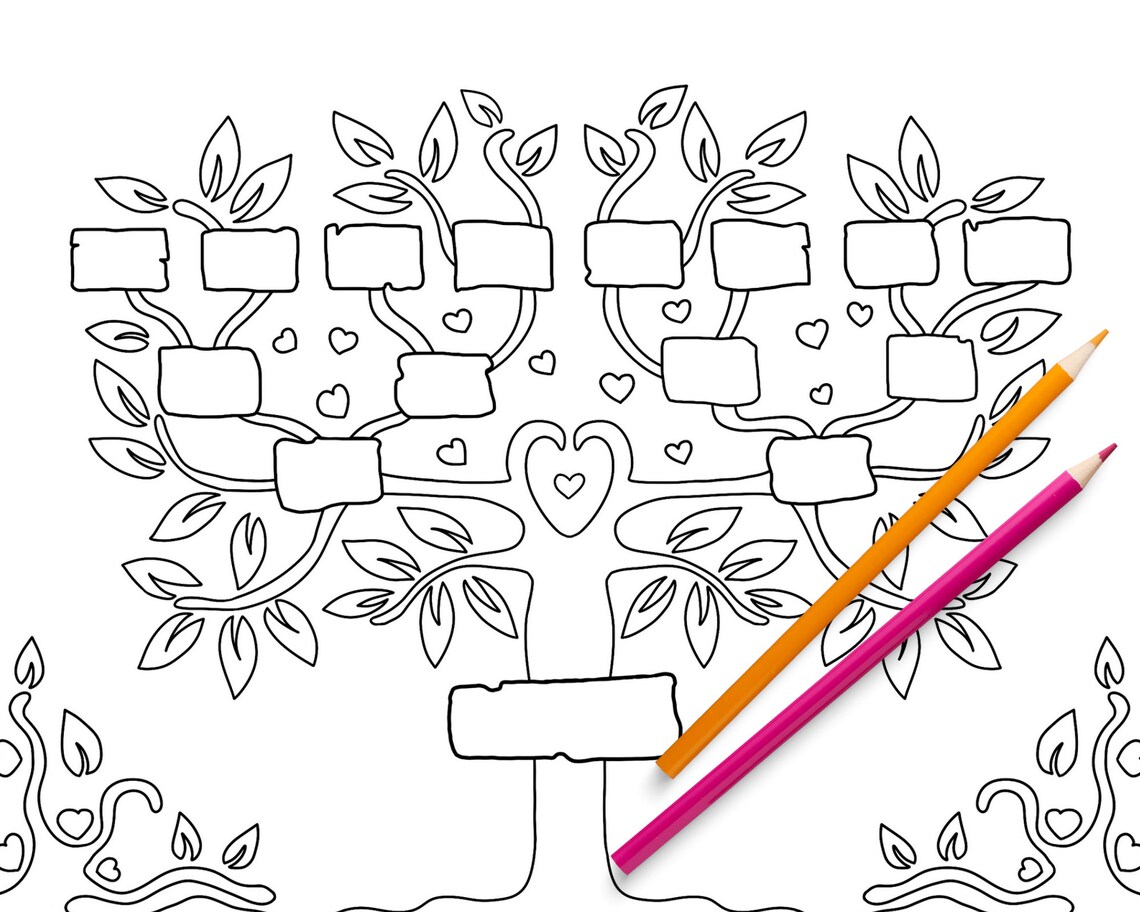 Family Tree Coloring Page Kids Activity Easy Print Instant Download ...