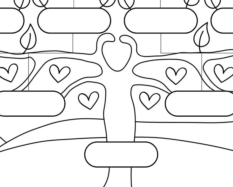 Family Tree Coloring Page ~ Kids Activity ~ Easy Print ~ Instant ...