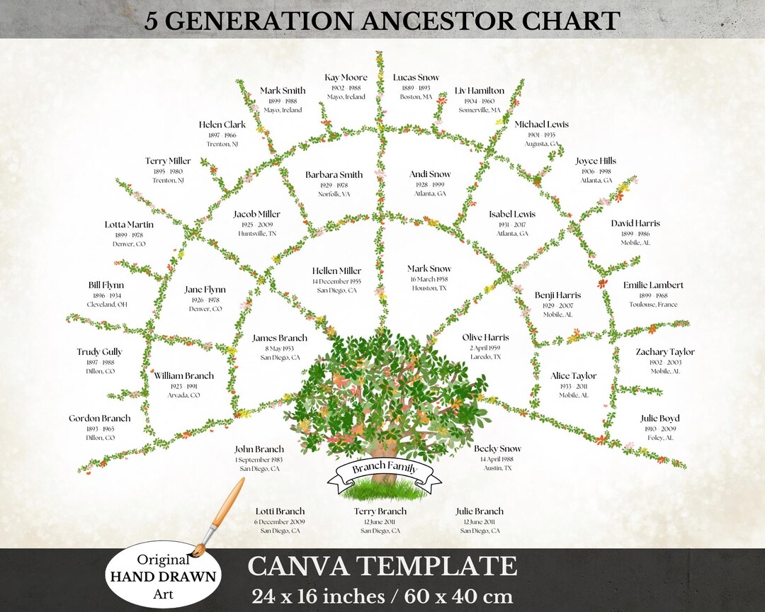 Family Tree Fan Chart Template ~ 5 Generations ~ DIY Genealogy ...