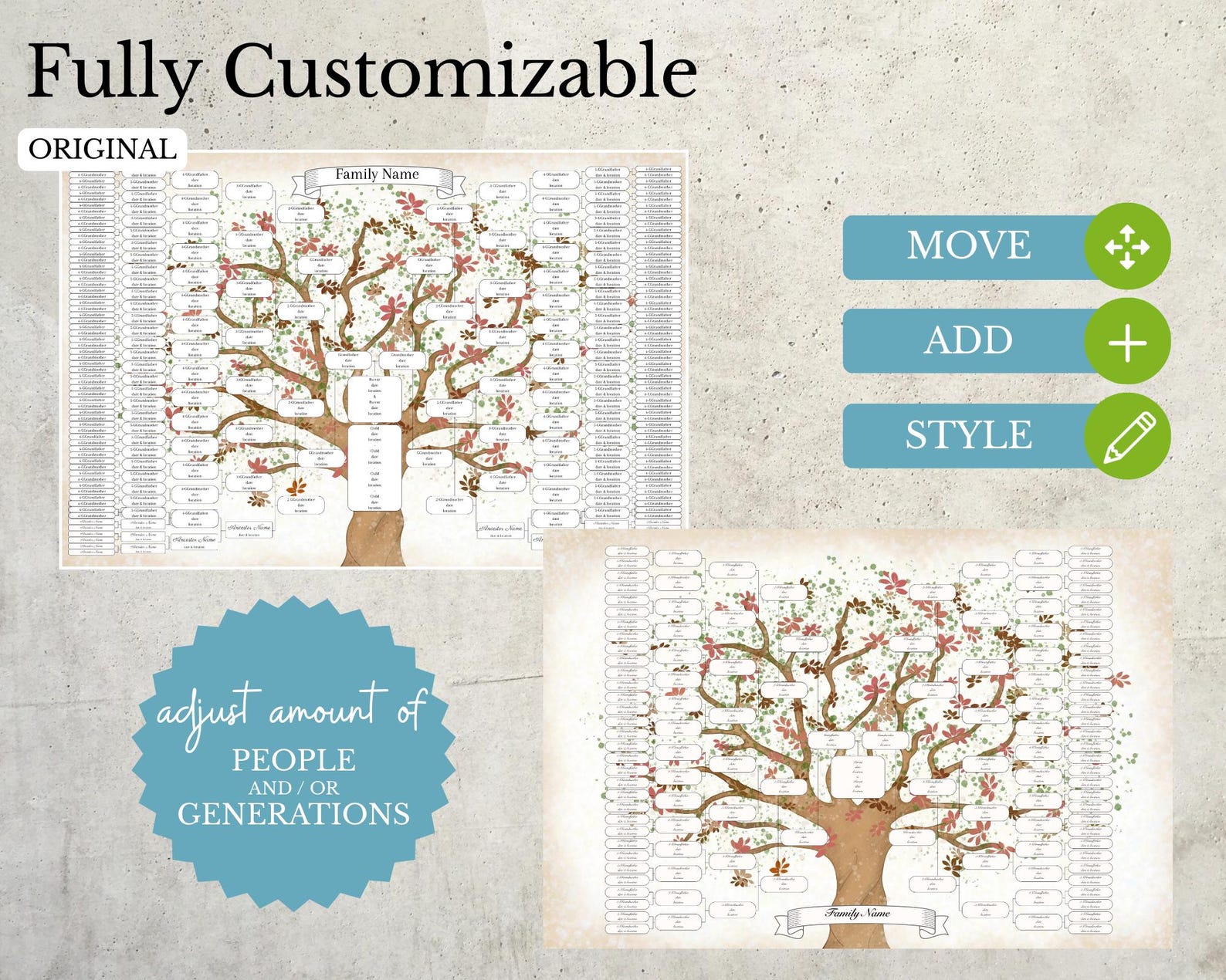 9 Generation Digital Family Tree Template ~ DIY Genealogy Template ...