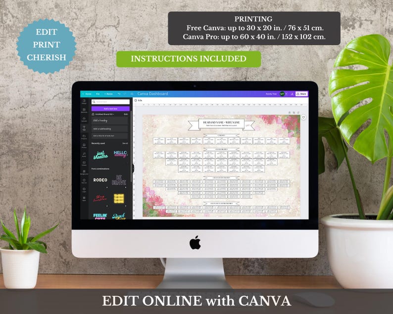 Editable Descendant Family Tree ~ Printable Template ~ Canva Genealogy ...
