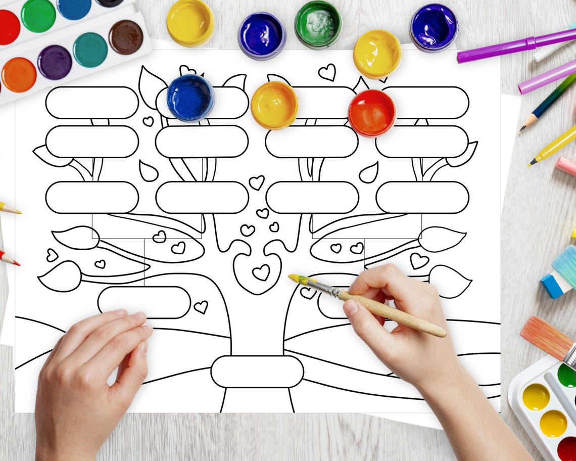 Kids Coloring Page ~ Fun Family Tree Template ~ Print at Home ~ Digital ...