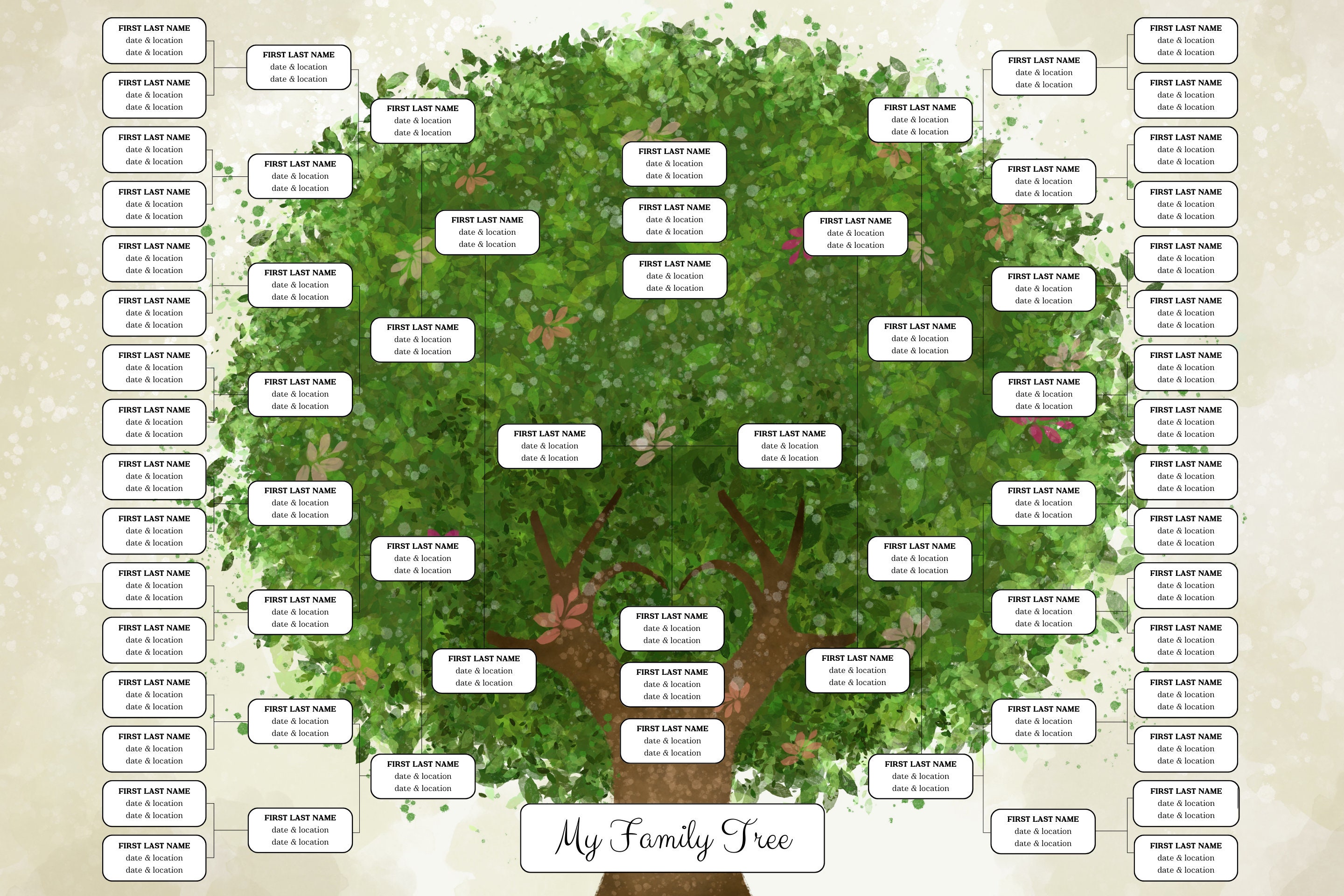 DIY 6 Generation Digital Family Tree Template Family History Wall Art ...
