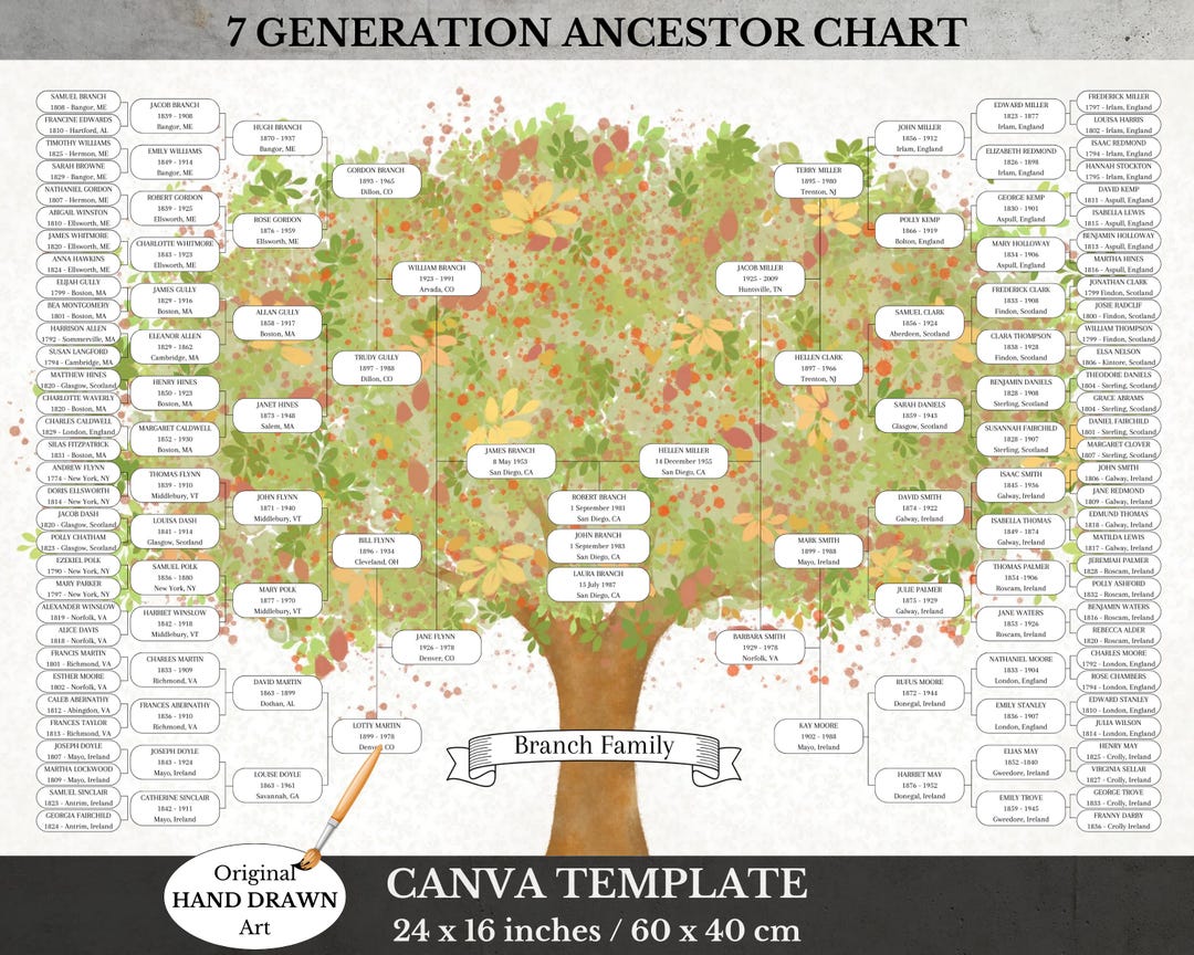 Editable Family Tree ~ 7 Generations Chart ~ Canva Template ~ RODA - Etsy