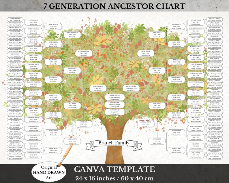 Editable Family Tree ~ 7 Generations Chart ~ Canva Template ~ RODA - Etsy