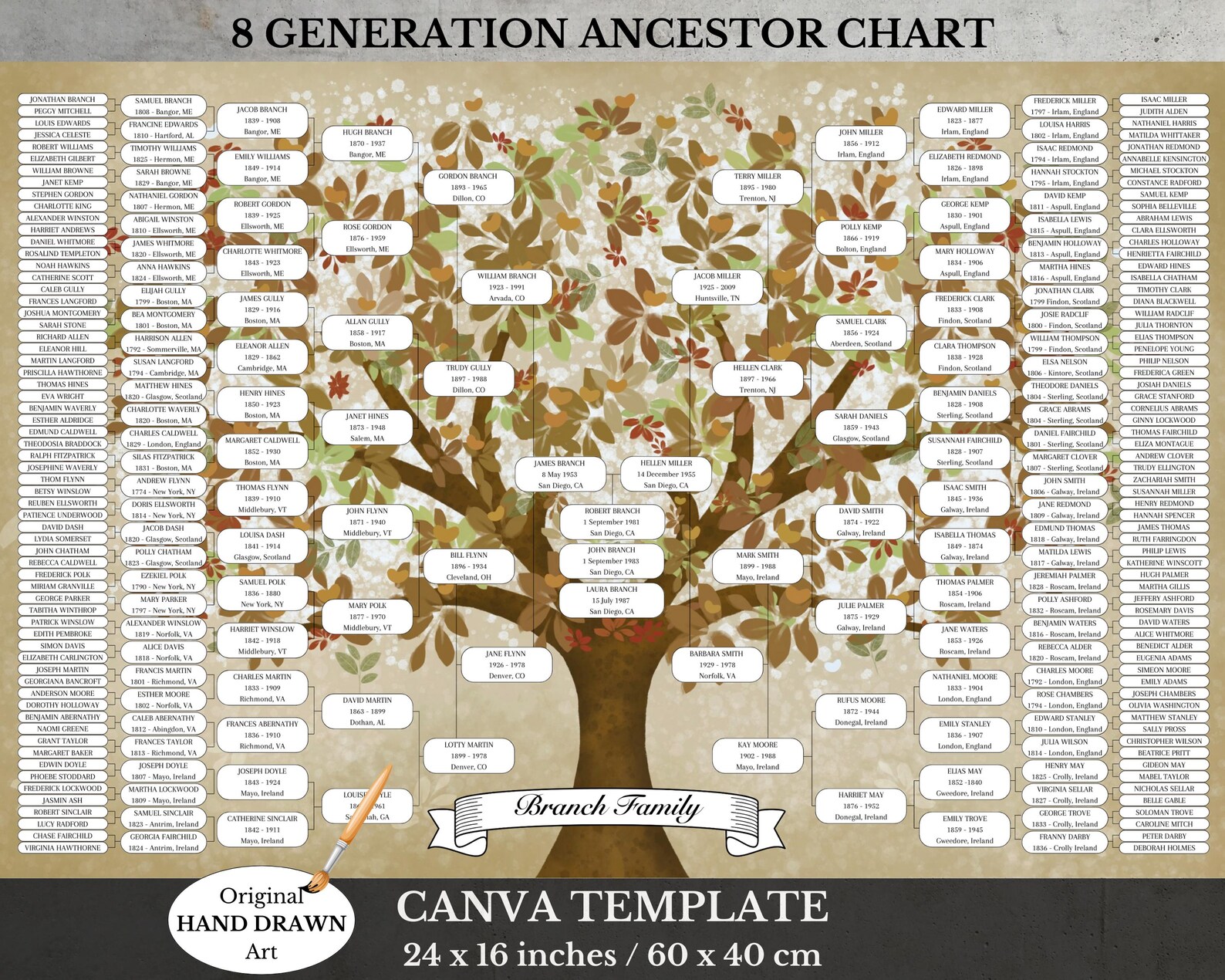 8 Generation Large Blank Family Tree ~ Genealogy Chart ~ Digital ...