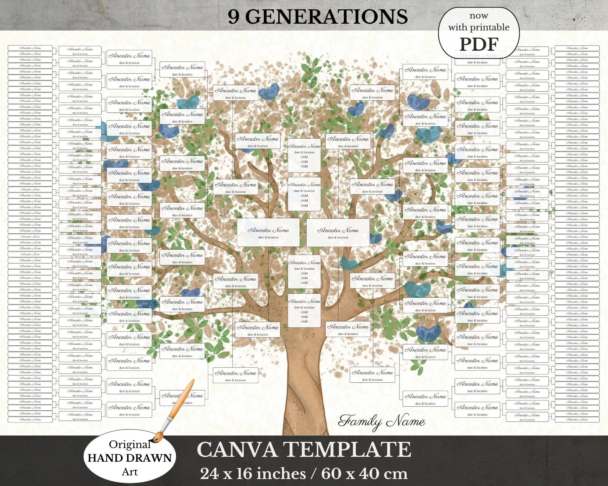 Genealogy Template Family Tree ~ Canva Template With 9 Generations ...