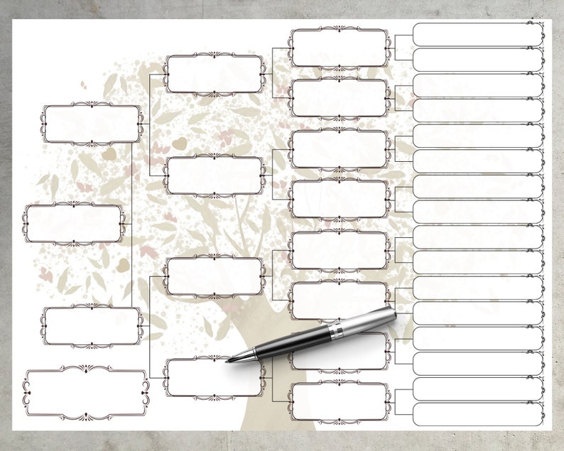 PDF Family Tree Template ~ 5 Generations ~ Genealogy Chart ~ Easy Print ...