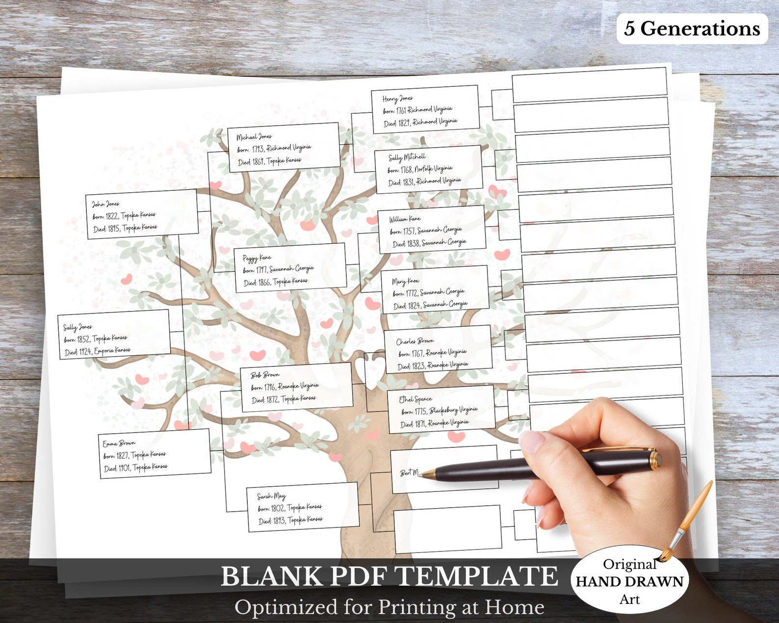 Printable Genealogy Form 5 Generation Pedigree Optimized for Print at ...