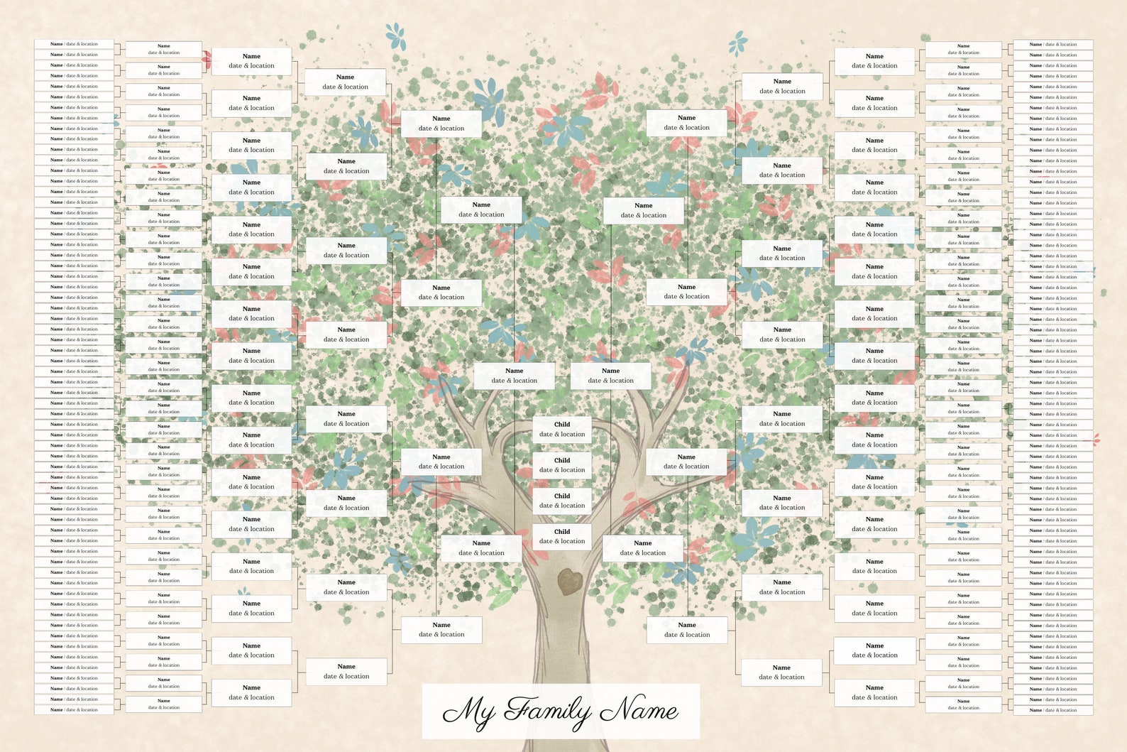 Family Tree 8 Generation Tree of Life Canva Template Pedigree Chart ...