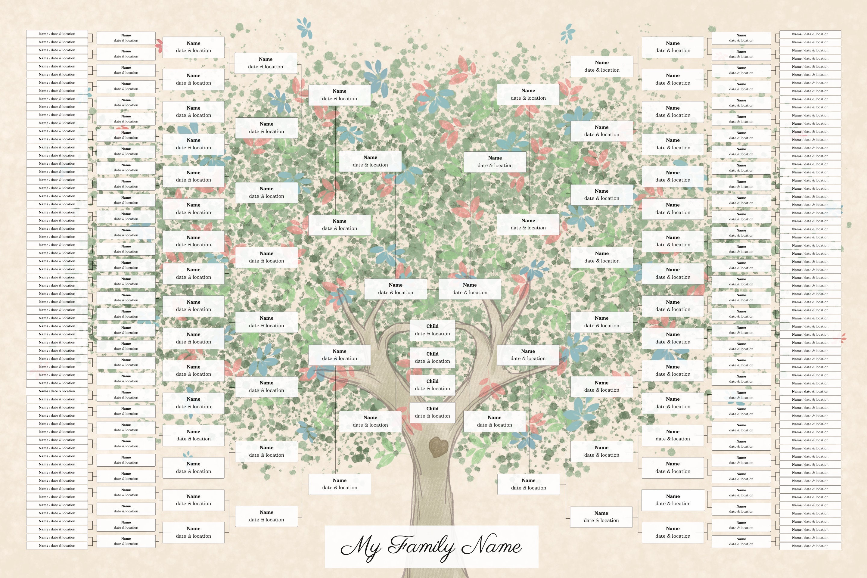 Family Tree 8 Generation Tree of Life Canva Template Pedigree Chart ...