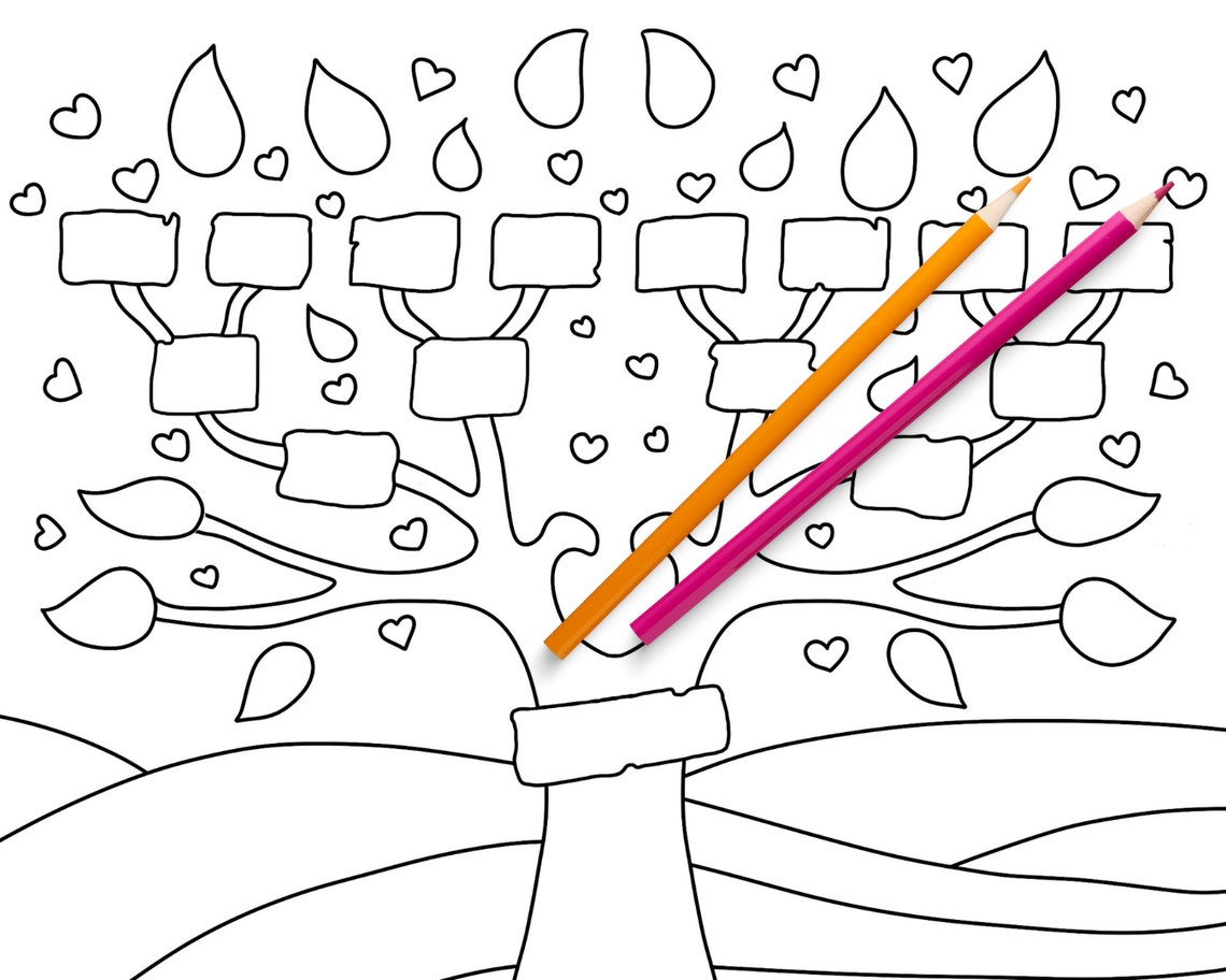 Kids Coloring Page ~ Fun Family Tree Template ~ Print at Home ~ Digital ...