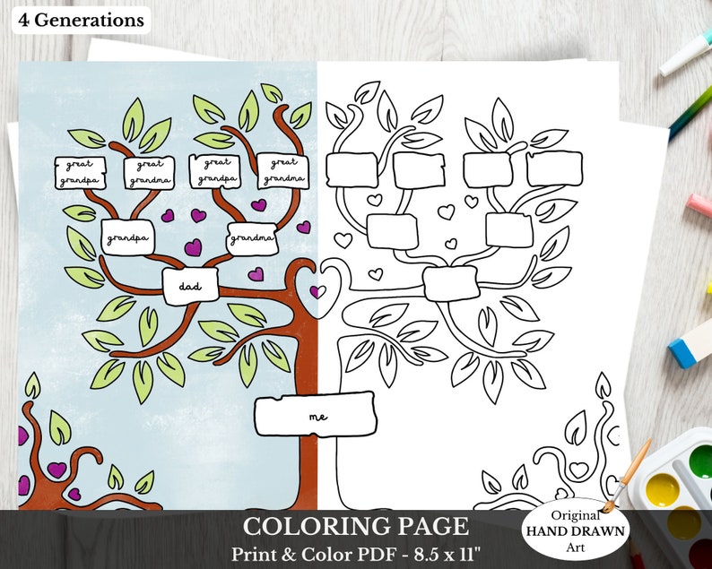 Family Tree Coloring Page Kids Activity Easy Print Instant Download ...