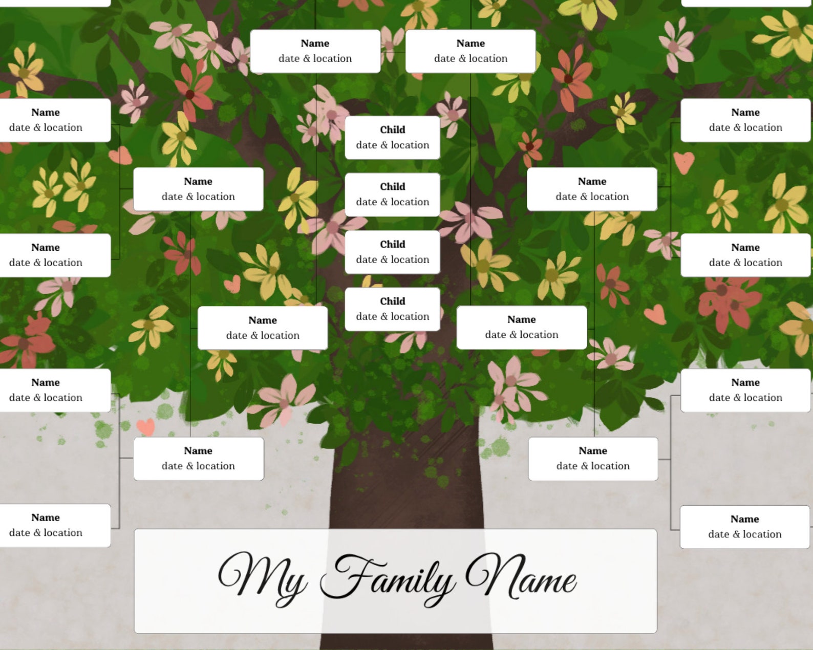 Large 8 Generation Family Tree Genealogy Chart Canva Template Ancestry ...