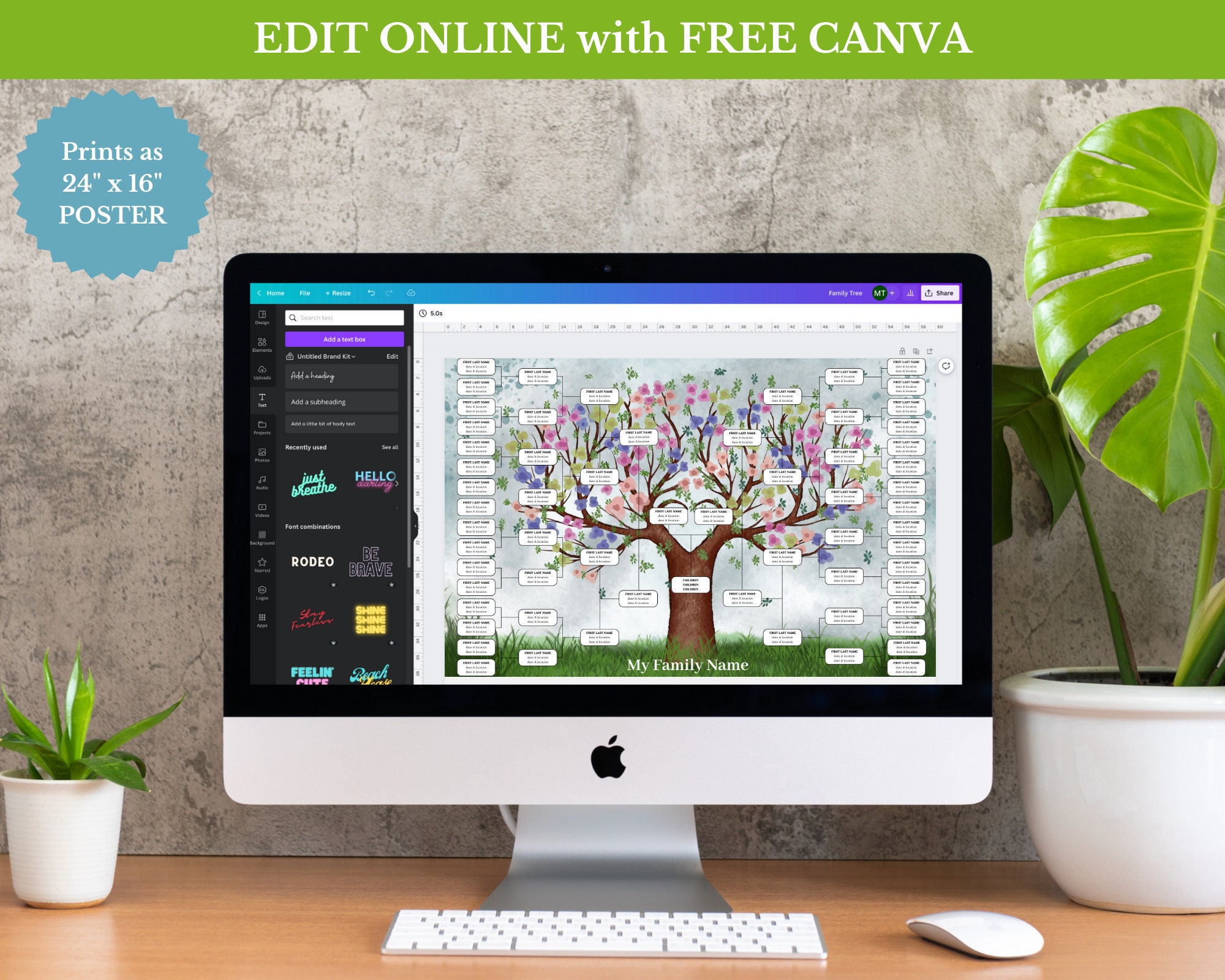 Hand Illustrated Family Tree 6 Generation Canva Template Genealogy ...