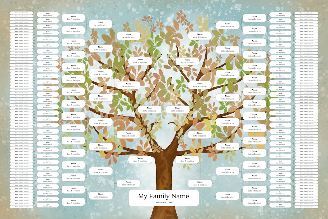 8 Generation Large Blank Family Tree Genealogy Chart Digital Instant ...