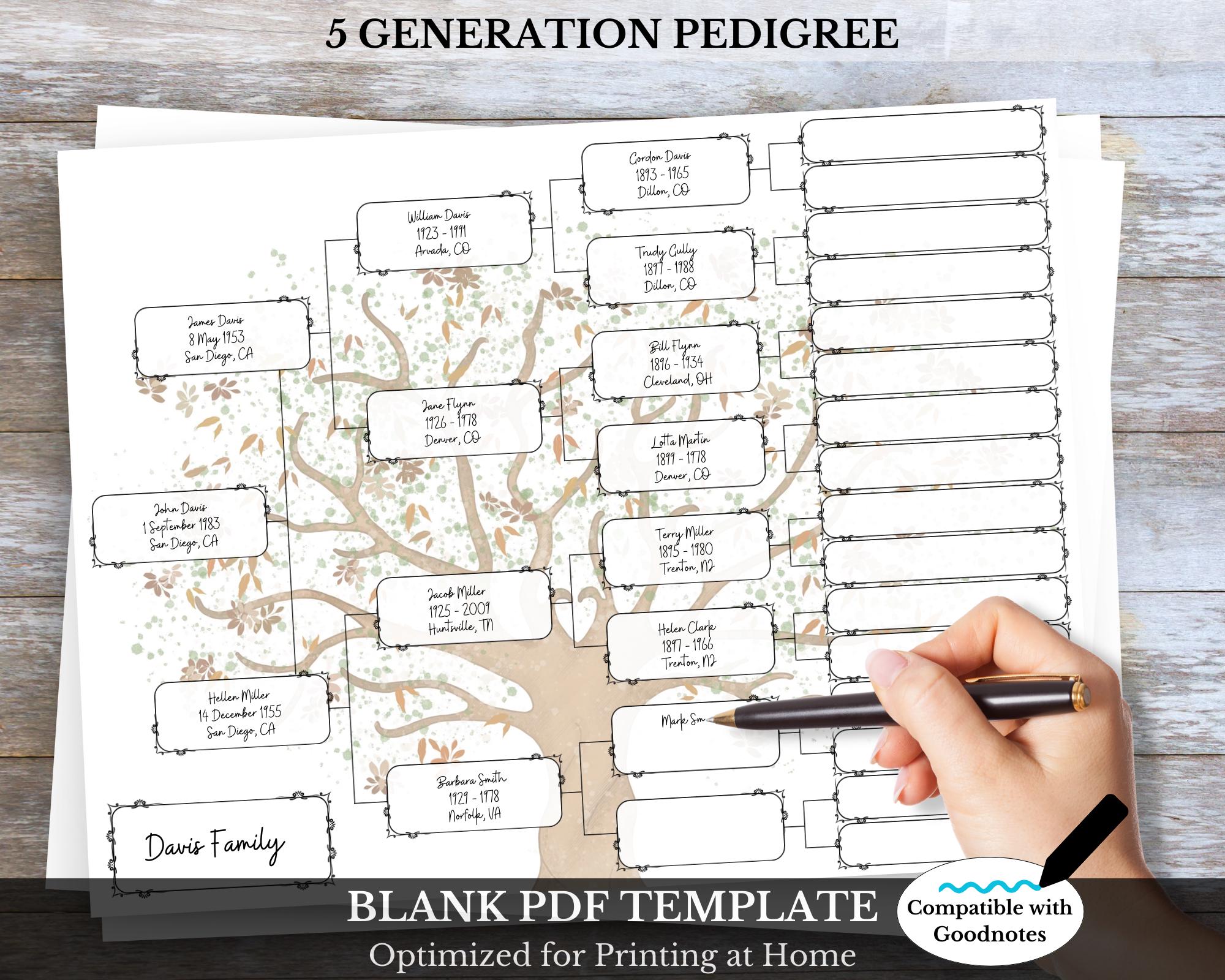 5 Generation Family Tree Printable ~ PDF Pedigree Chart ~ Digital ...