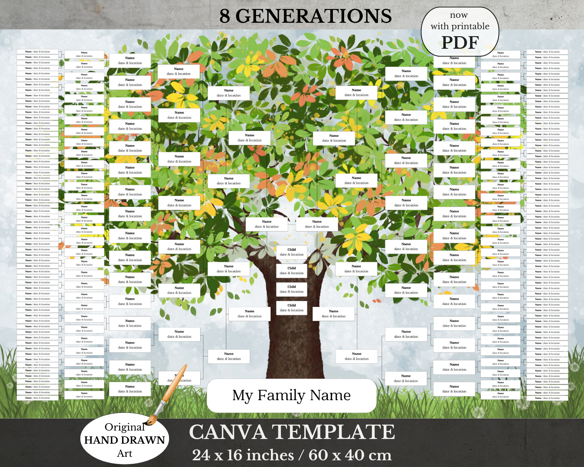8 Generation Family Tree Chart Editable With Canva Maternal & Paternal ...