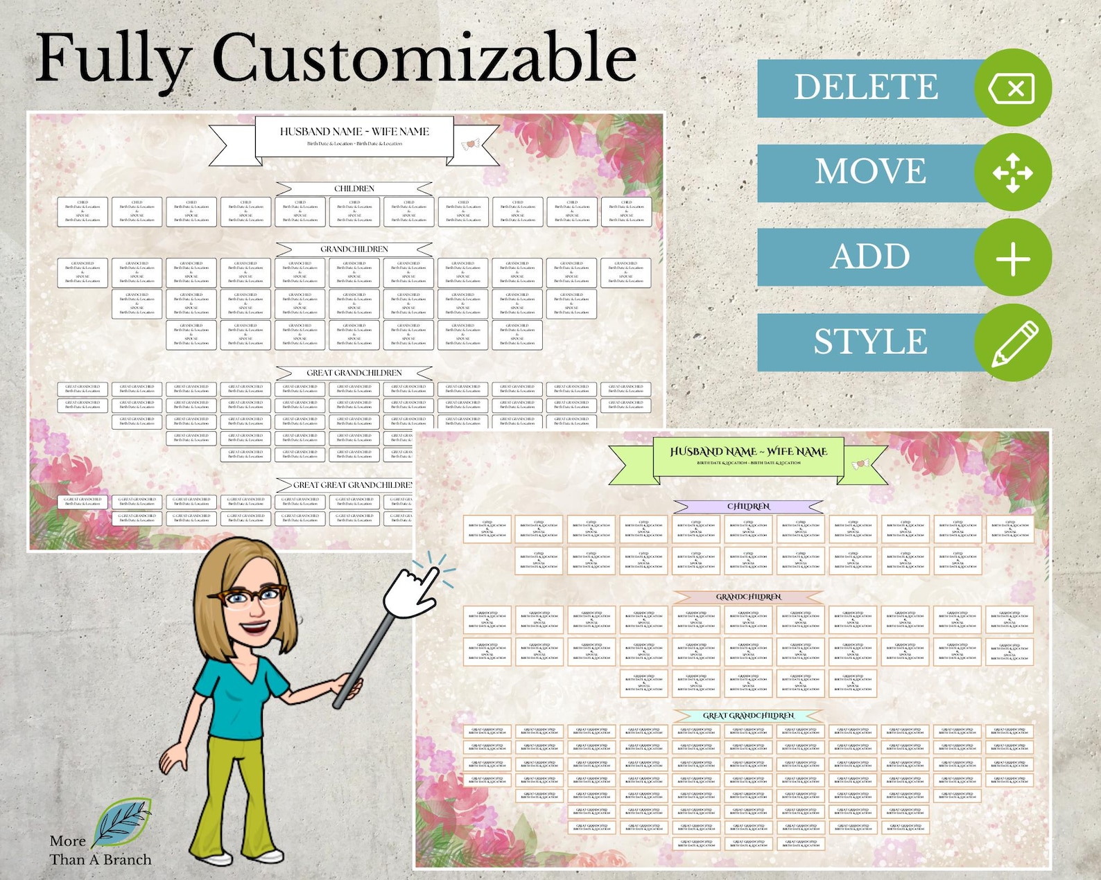 Editable Descendant Family Tree ~ Printable Template ~ Canva Genealogy ...
