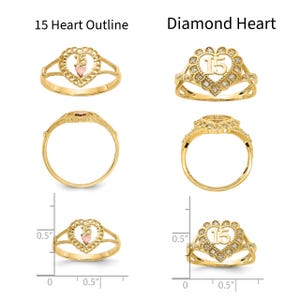 10K Gold Quinceañera Ring – Sweet 15 CZ Heart Design - Etsy