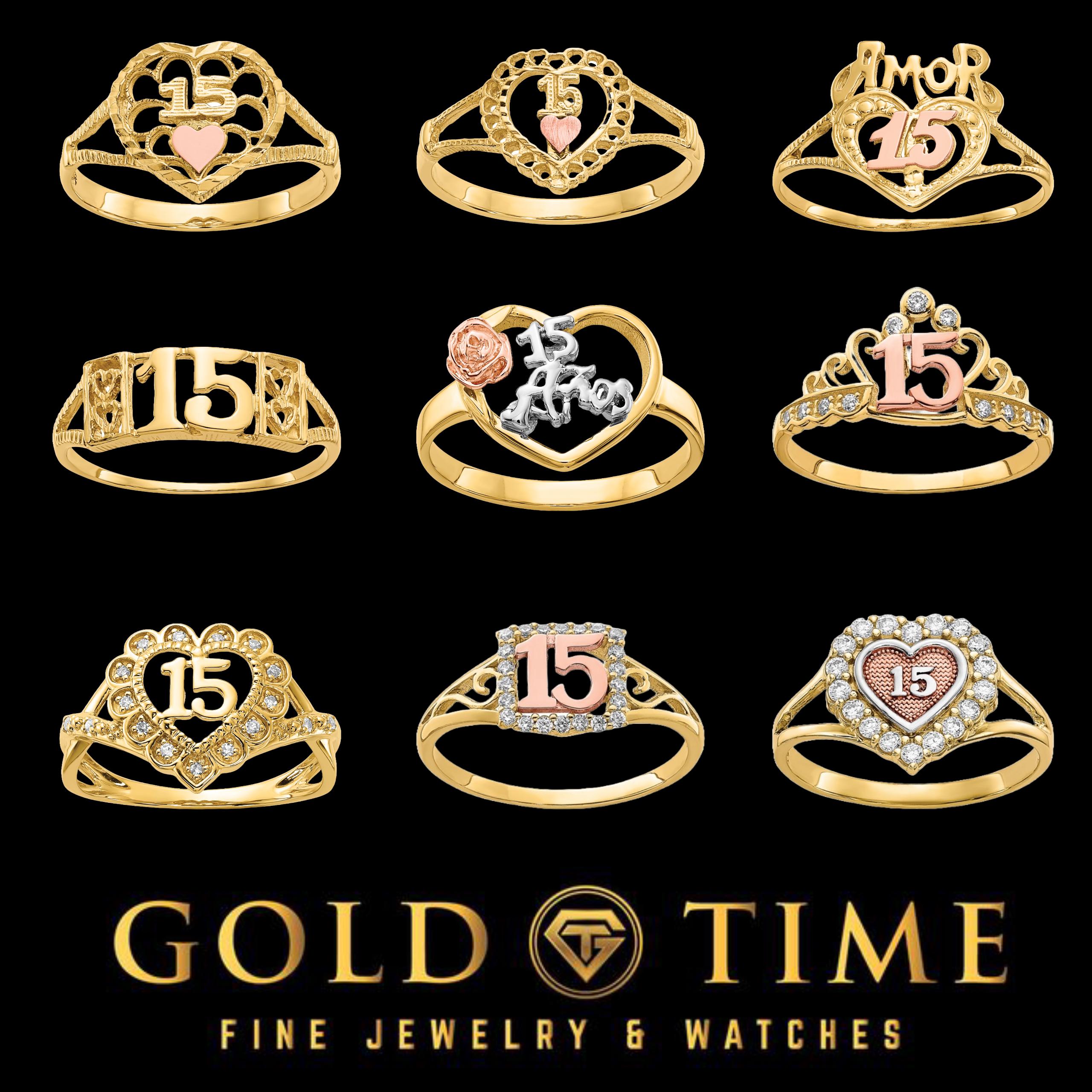 10K Gold Quinceañera Ring – Sweet 15 CZ Heart Design - Etsy