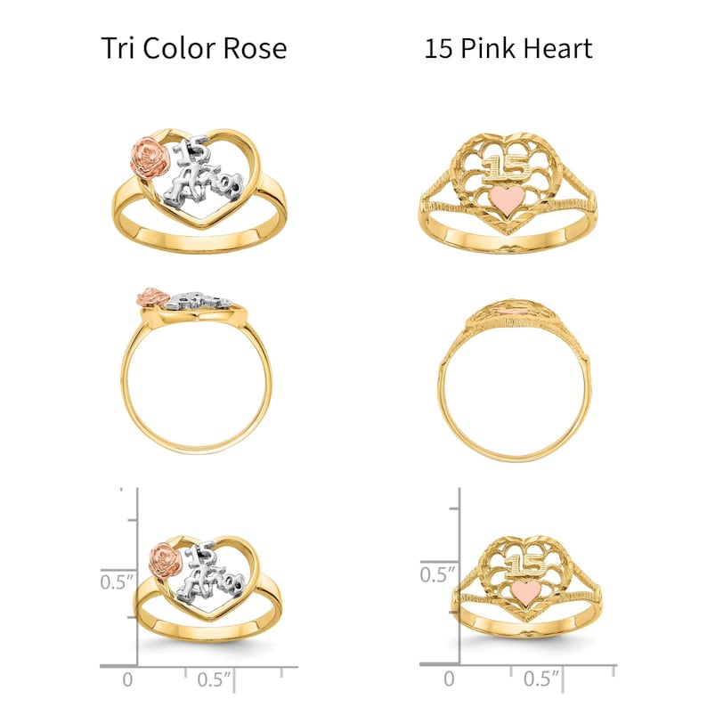 10K Gold Quinceañera Ring – Sweet 15 CZ Heart Design - Etsy