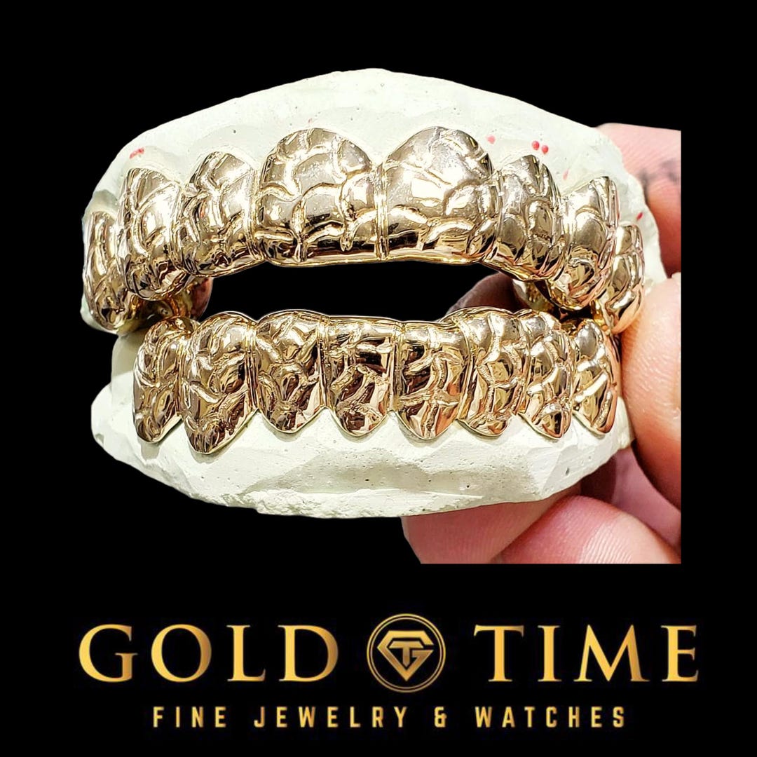 Custom Gold Grillz With Nugget Design Available in 10K or 14K Gold ...