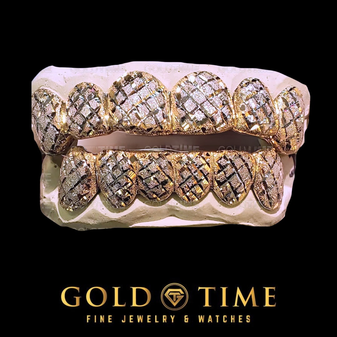 Custom 12-piece Two-tone Grillz - Trillion Cut Diamond Dust Finish ...