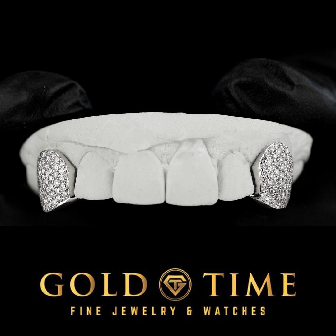 Custom Honeycomb Iced Out Canine Fang Grillz – 2 Piece in Silver or ...