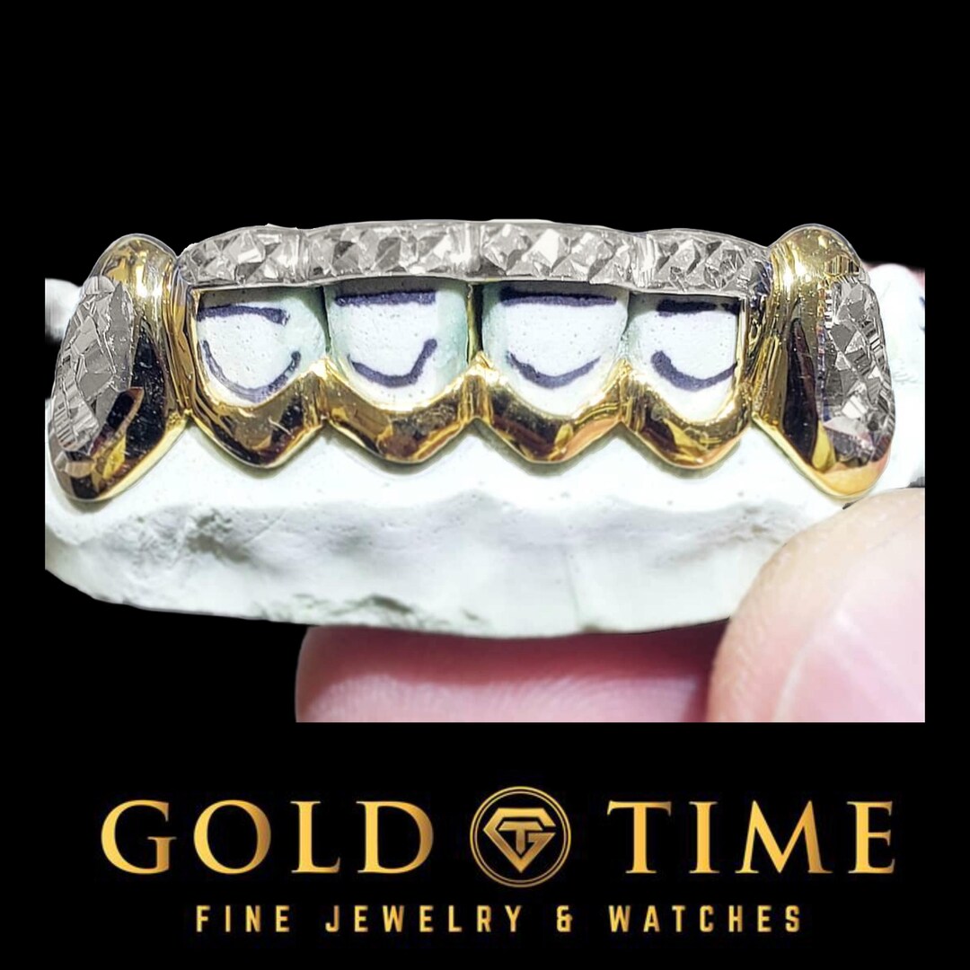 Custom Grillz Yellow With White Trillion Tips Window Centers & White ...