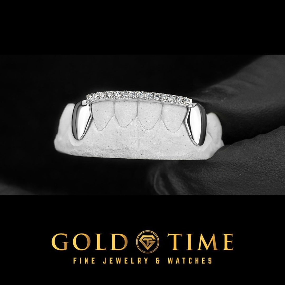 Custom Moissanite Tip 6 Piece Solid Canine Grillz – Made to Order ...