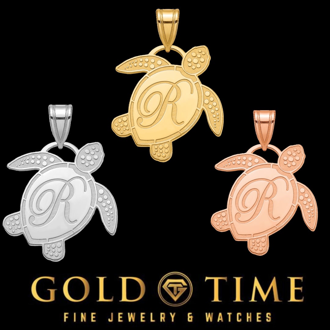Personalized Sea Turtle Tortoise Initial Pendant - 925 Sterling Silver ...