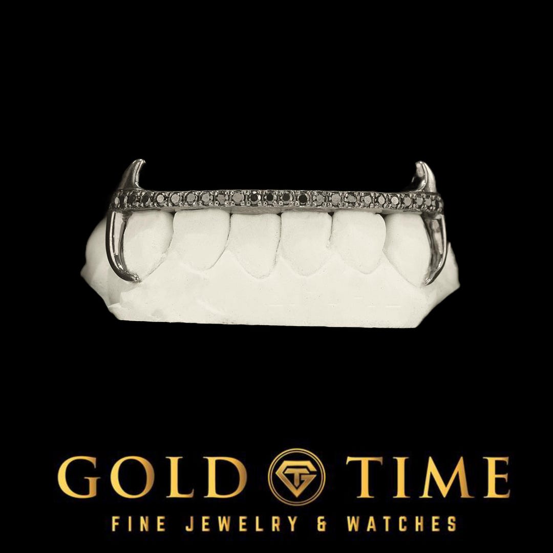 Black Rhodium Grillz – Canine Fang & Hooks With Black CZ Tips - 6-piece ...