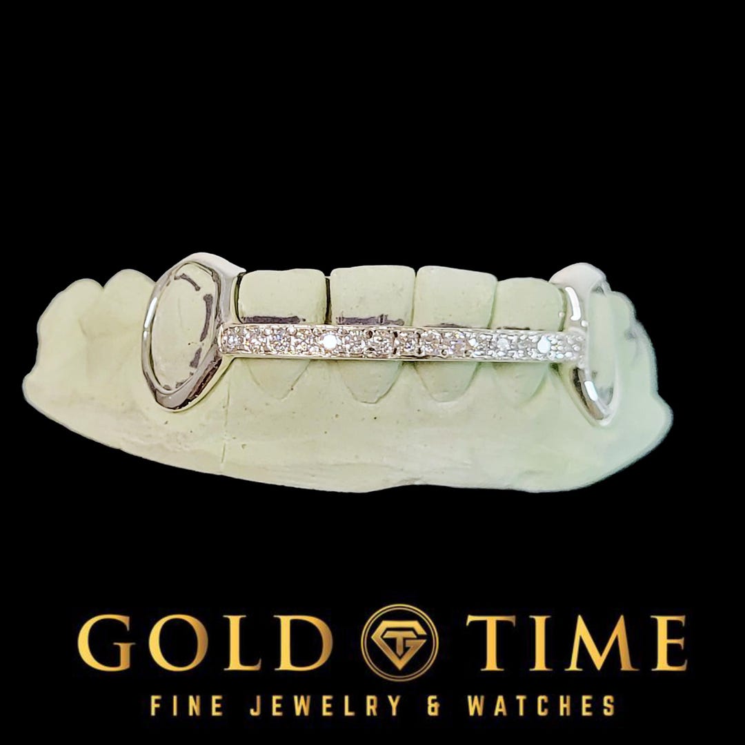 Custom Open Face Grillz With CZ Center Row – Available in Silver, Gold ...