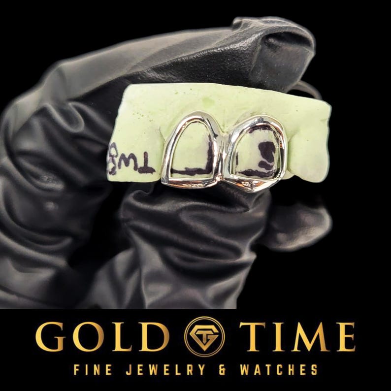 Custom Open Face 2 Piece Grillz – Handmade Gold or Silver Double Teeth ...