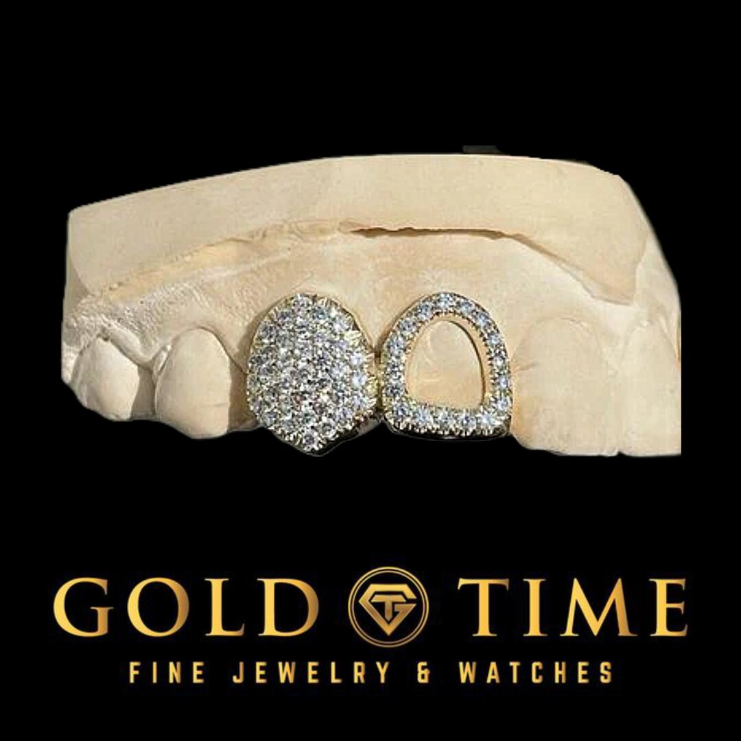 Custom Handmade Grillz Double Cap Bustdown CZ Canine With CZ Window ...