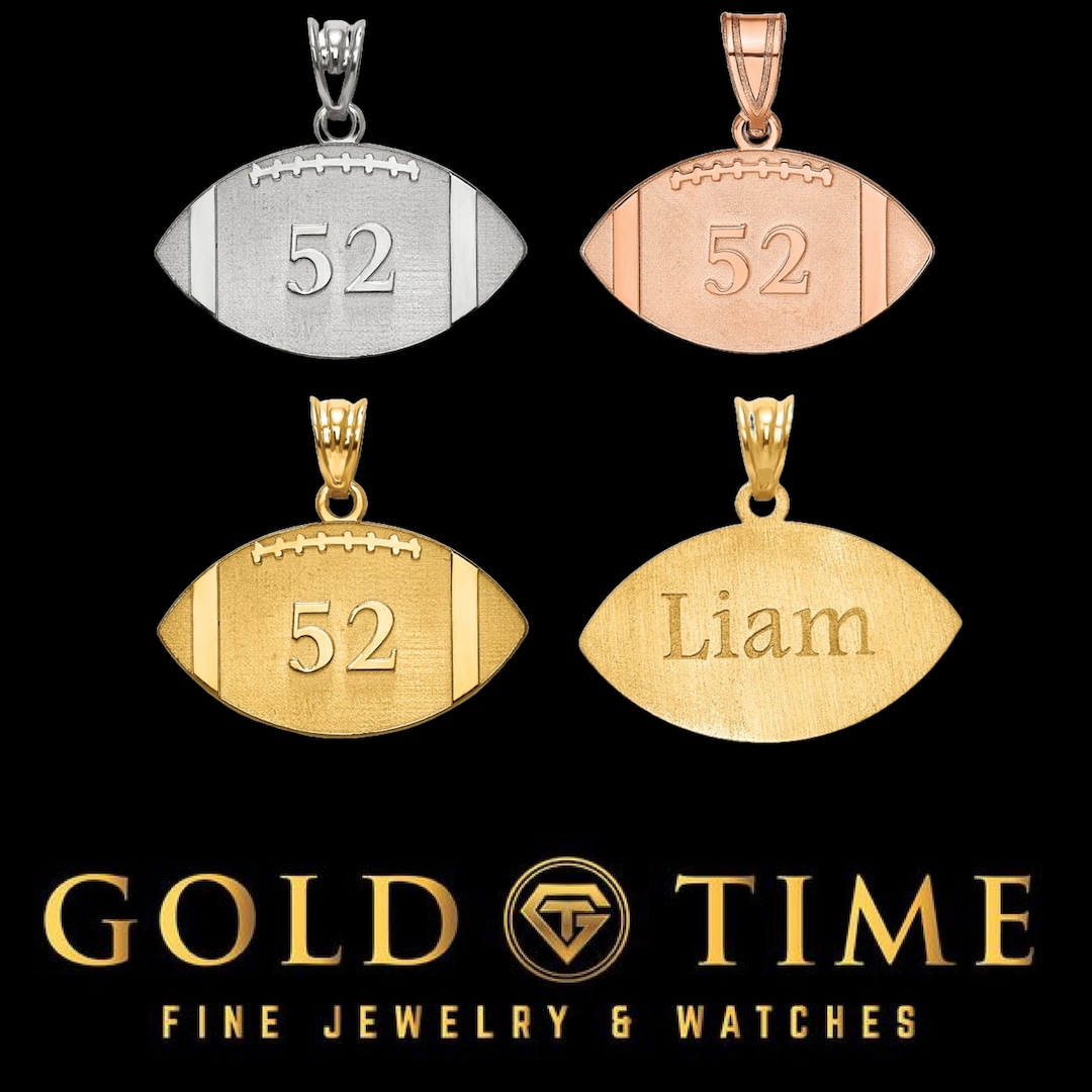 10k/14k/sterling Silver Solid Personalized Football Pendant With Name ...