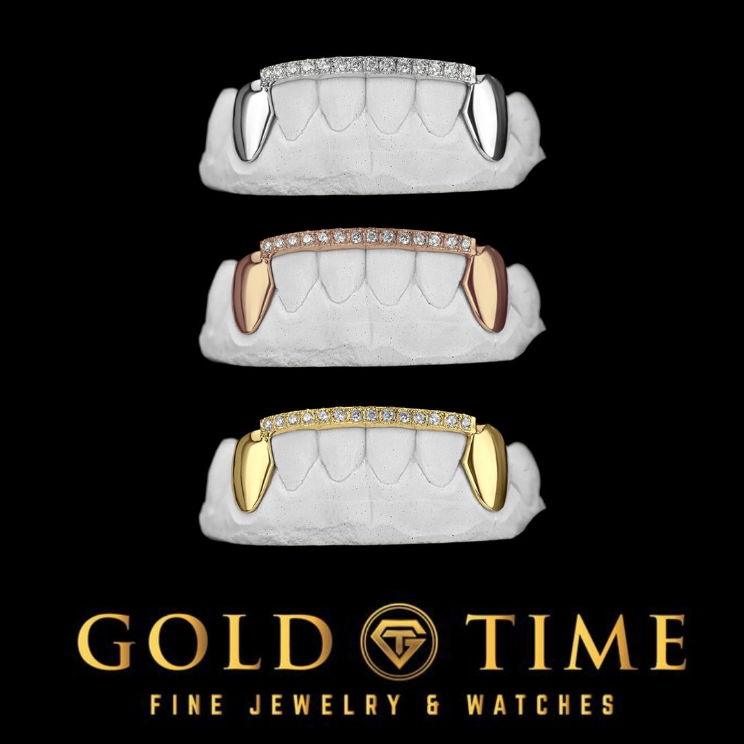 Custom Handmade Grillz Solid Canines With Moissanite Tips 6 Piece Top ...