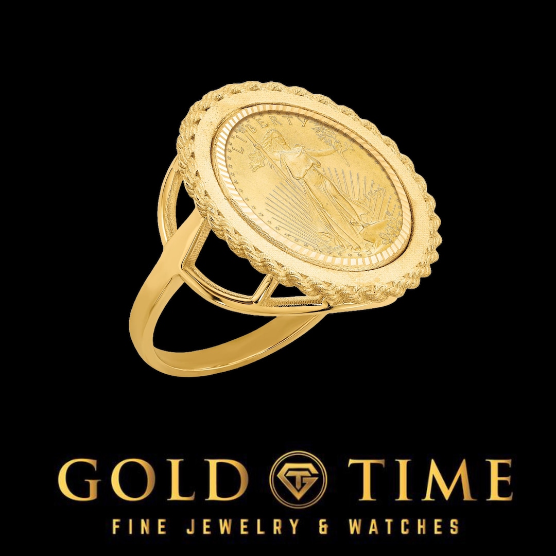 Women's 10K or 14K Gold Rope Edge Coin Ring – 1/10 Oz American Eagle ...