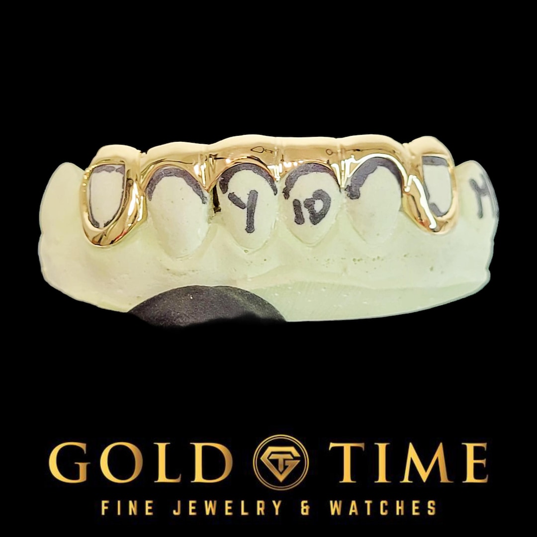 Custom Gold Grillz – 6-piece Bottom Open Face Canines With Spike Center ...