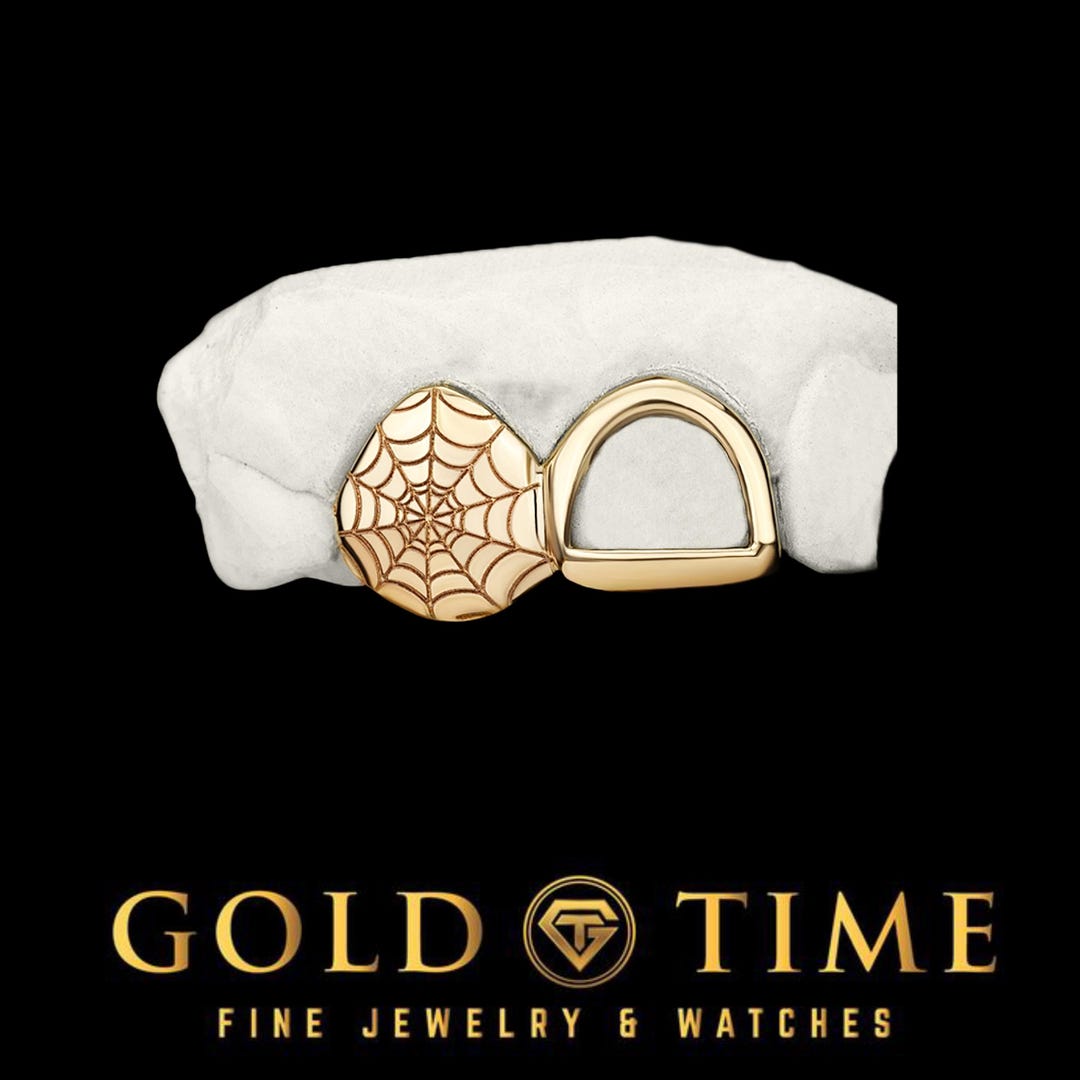 Custom Spider Web Grillz, Open Face & Solid Tooth Caps, Silver or Gold ...