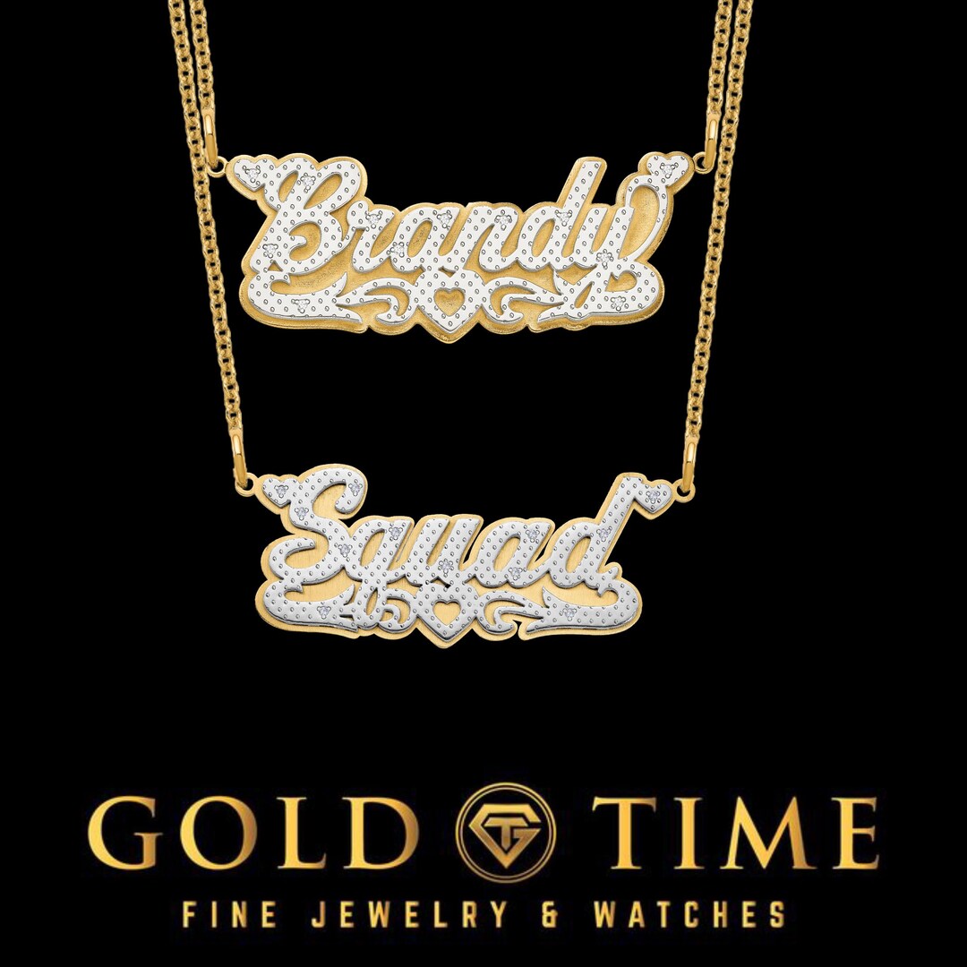 Custom Diamond Name Necklace | 10k/14k Gold Two-tone Heart Nameplate - Etsy