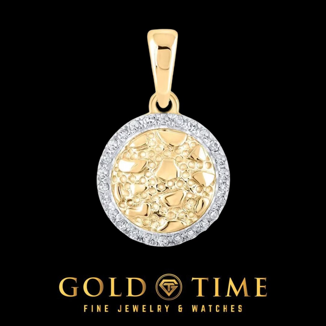 Circle Nugget Pendant 10k Yellow Gold & Diamond 1/20 CTTW - Etsy
