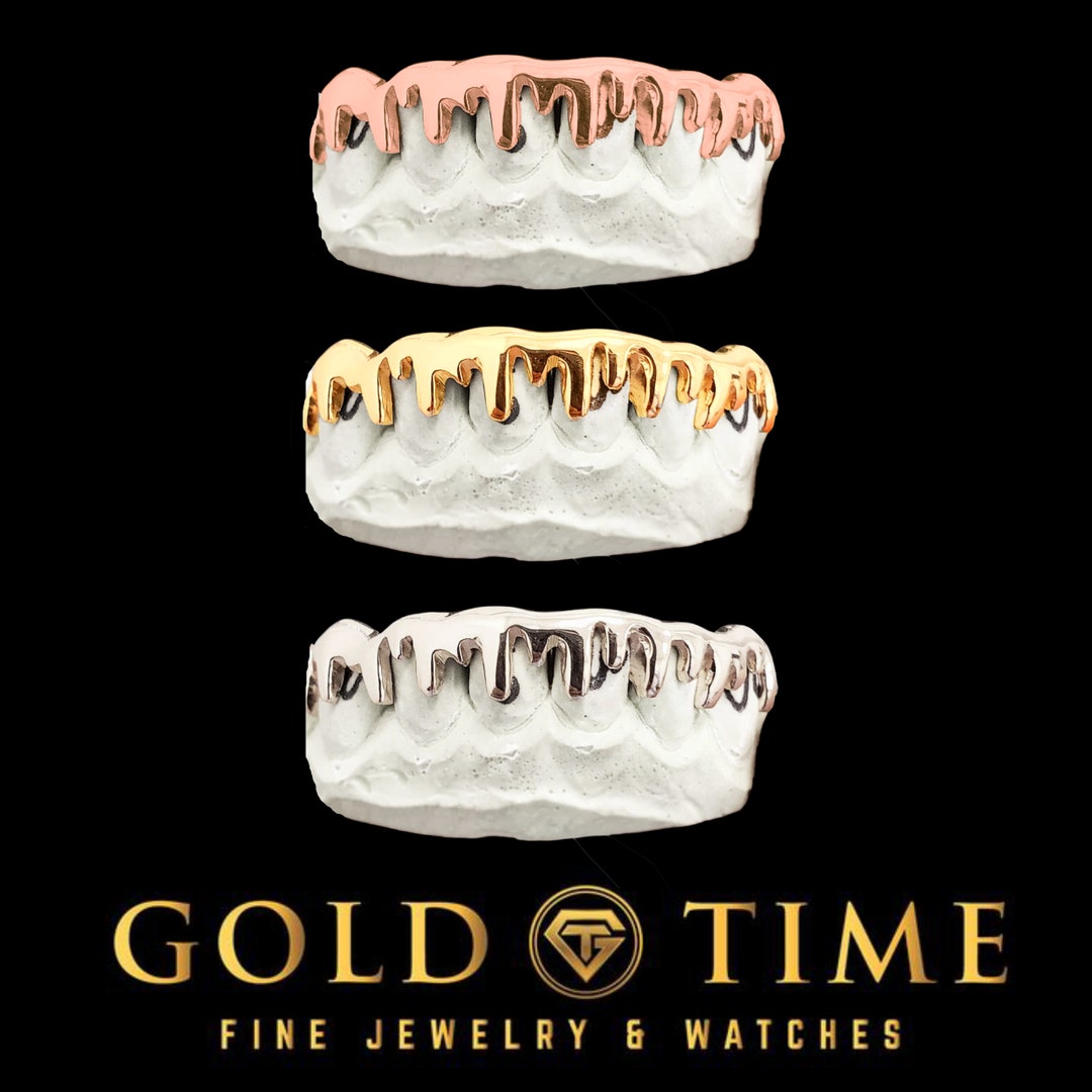 Custom Gold Grillz Bottom Drip Wet Melting - Genuine 10k, 14k Gold or ...